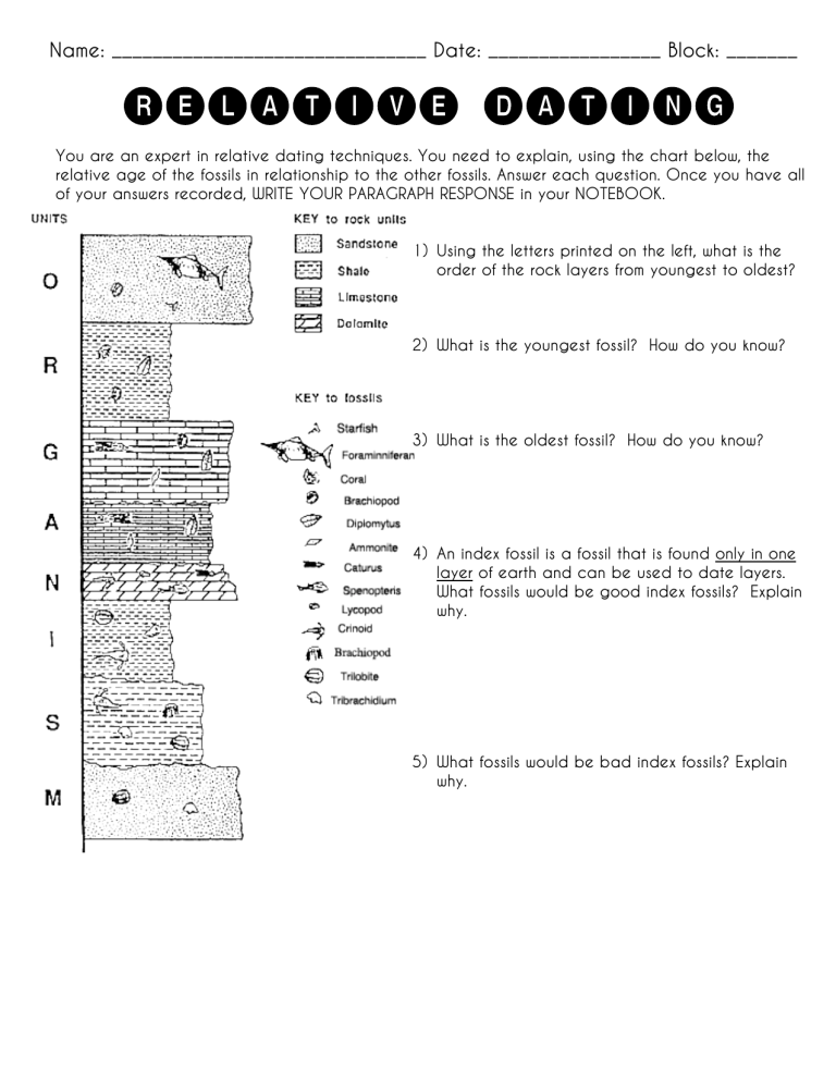 Relative Dating Worksheet: Geology Principles