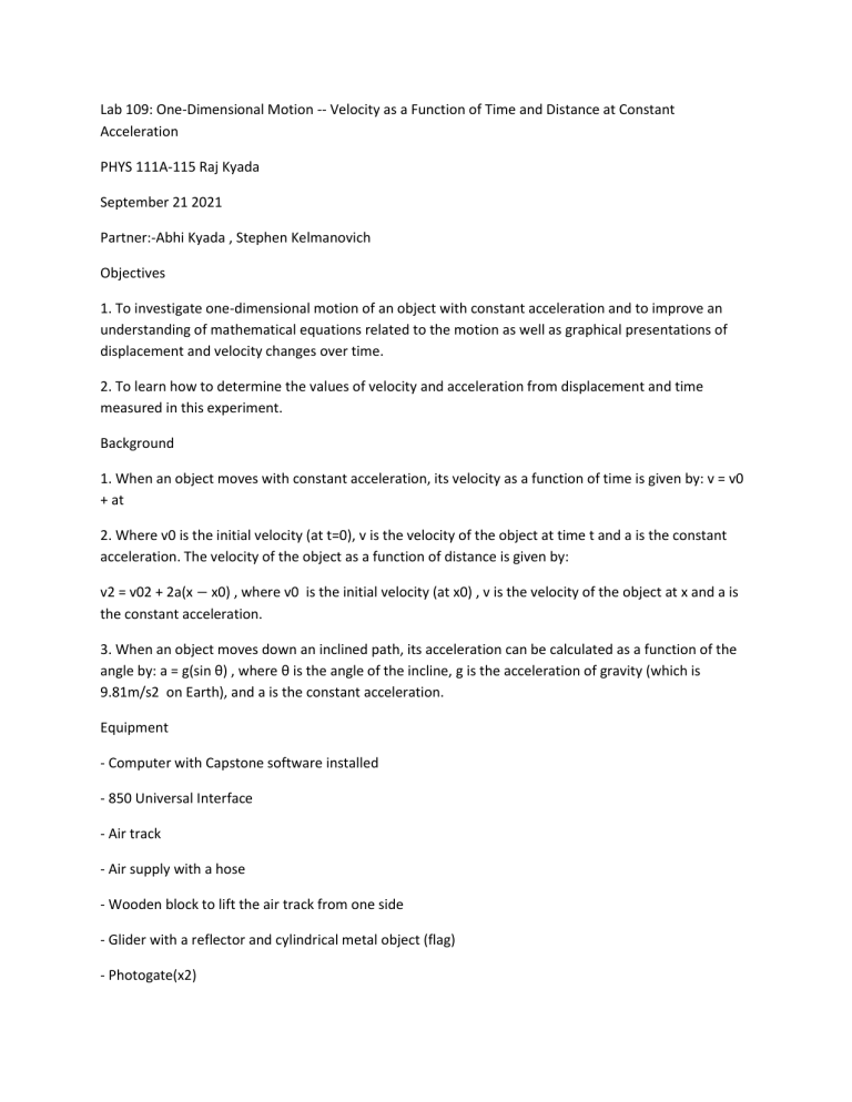 1D Motion Lab: Velocity, Time & Distance