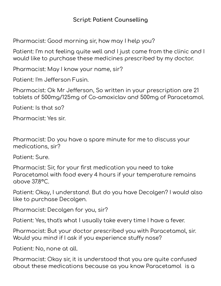 Patient Counseling Script: Medication Discussion