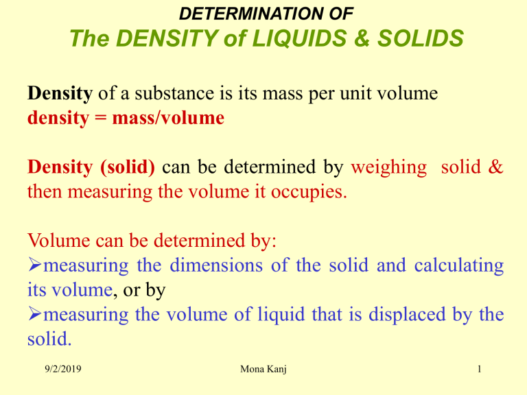 Density of Liquids & Solids: Experiment Guide