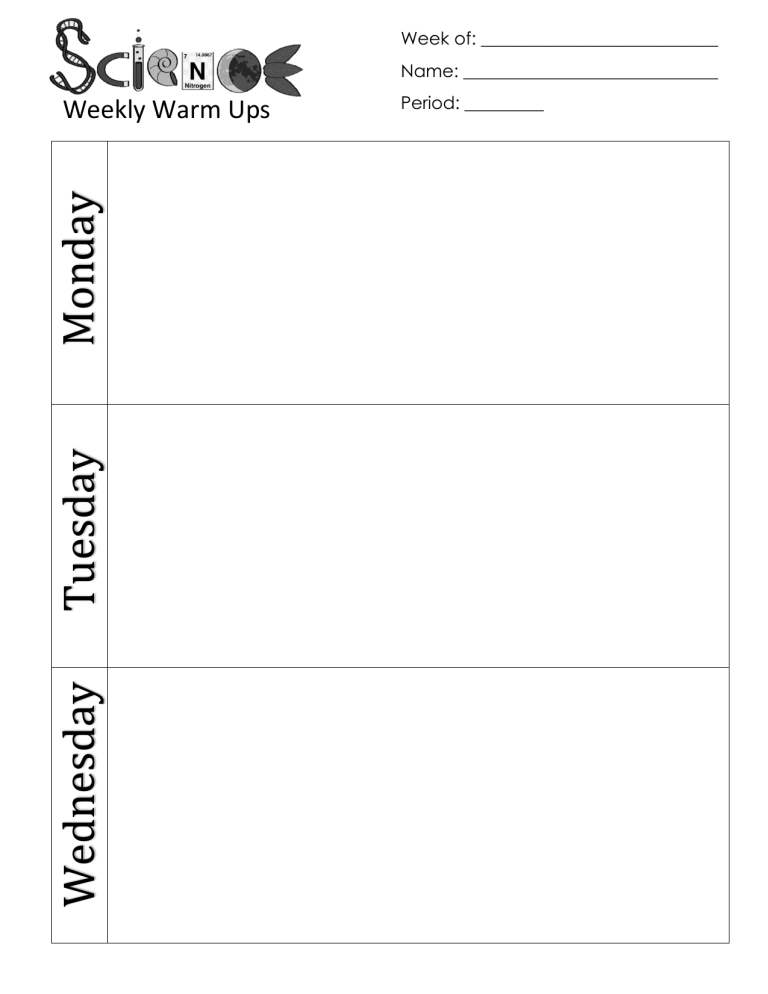 Science Weekly Warm-Ups & Survey Worksheet