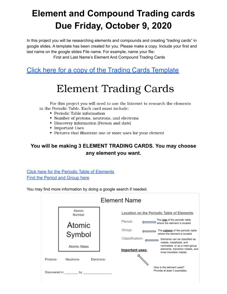Element & Compound Trading Card Project