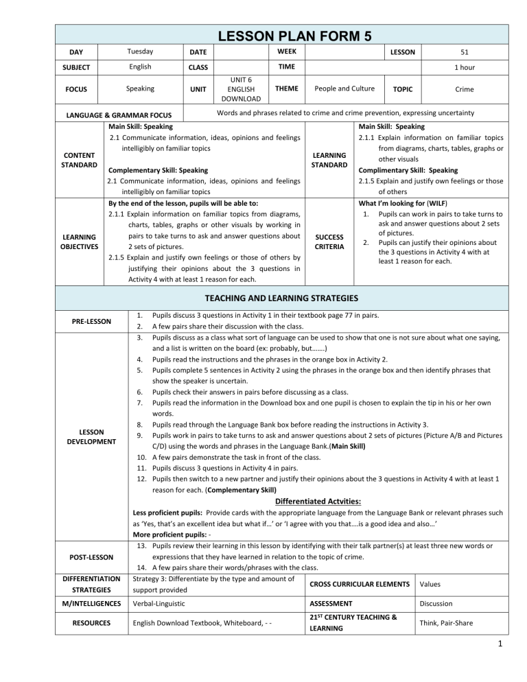 Crime & Uncertainty: English Speaking Lesson Plan