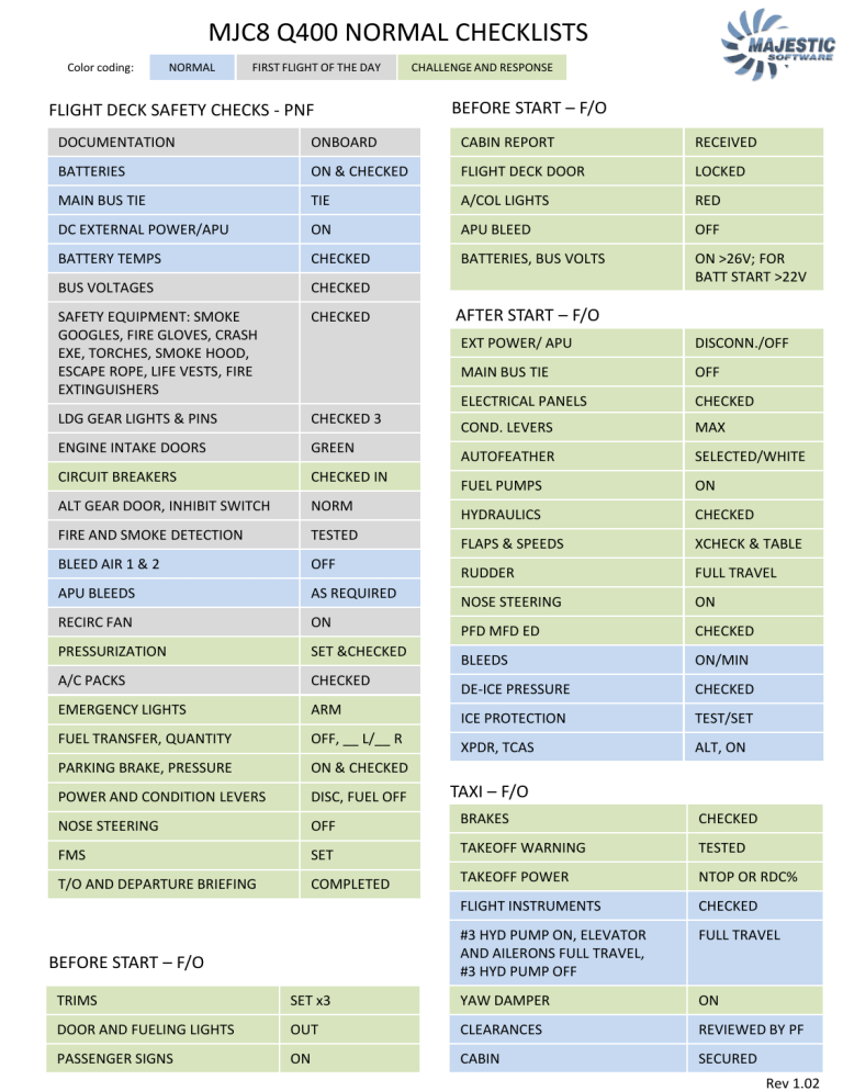 MJC8 Q400 Normal Checklist - Flight Operations