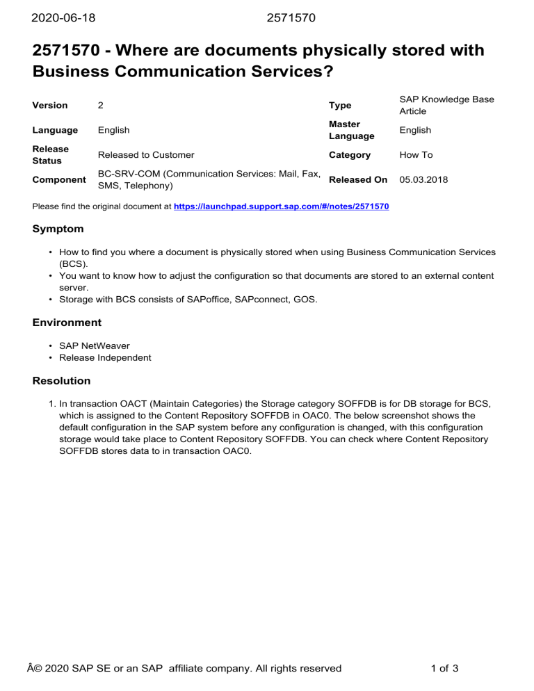 SAP BCS Document Storage Configuration