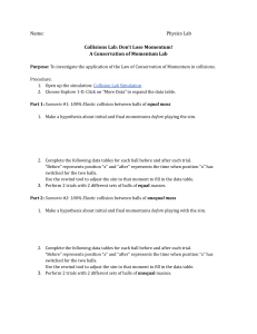 PhET Collision Lab: Momentum Conservation Activity