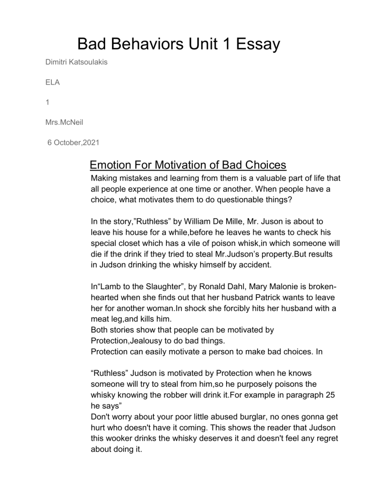 Bad Choices: Motivation in Literature - Essay Analysis