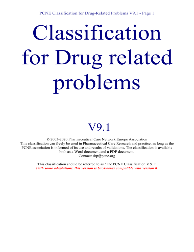 PCNE Drug-Related Problem Classification V9.1