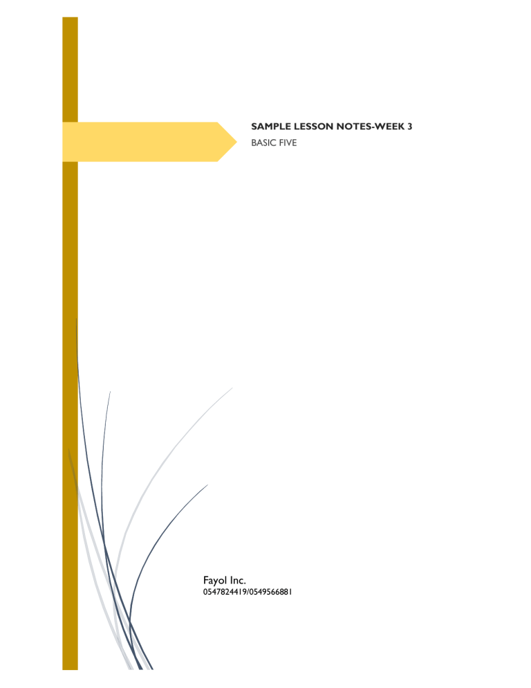 Basic Five Lesson Notes: English, Math, Science - Week 3