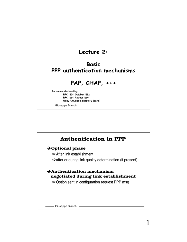 PPP Authentication Mechanisms: PAP & CHAP
