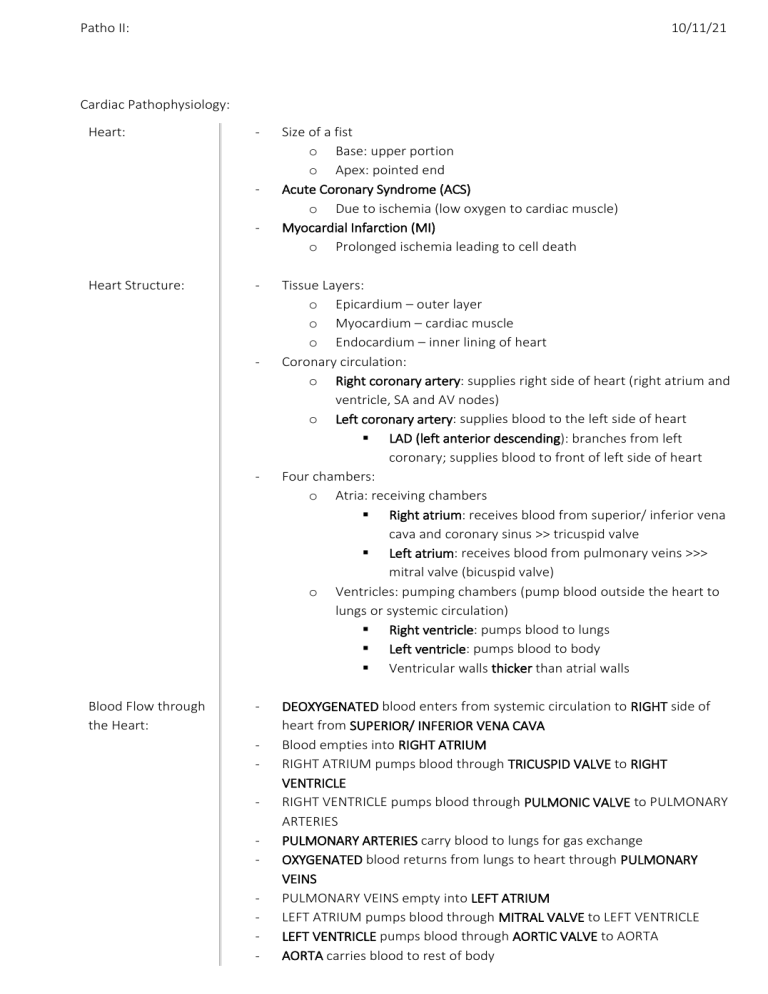 Patho II Notes - Cardiac
