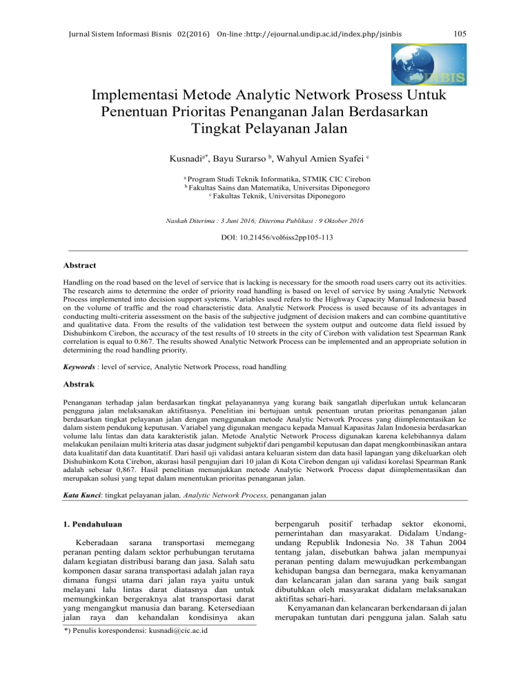 Implementasi Metode Analytic Network Prosess Untuk