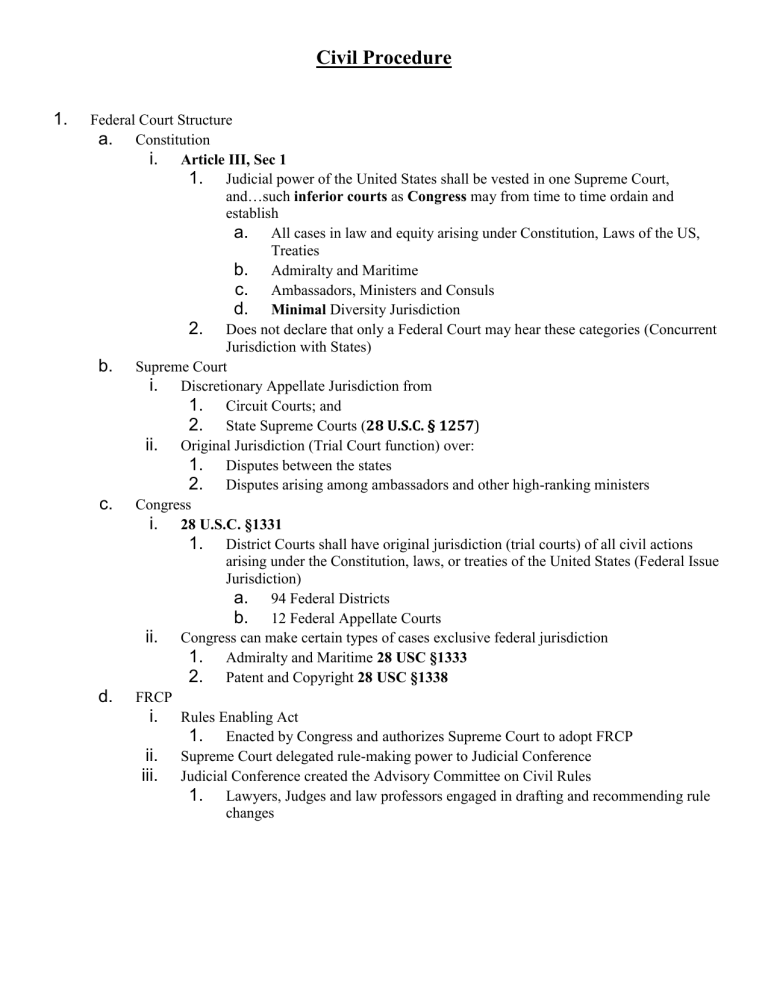 Civil Procedure Outline Final
