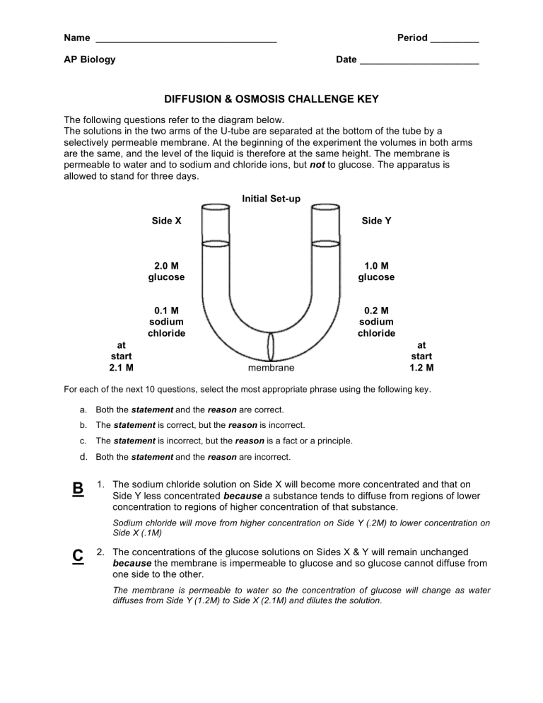 Diffusion & Osmosis Challenge Worksheet
