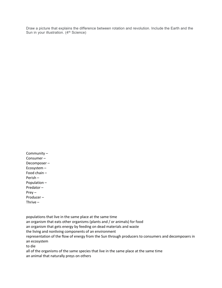 Earth Rotation, Revolution & Ecology Vocabulary (4th Grade)