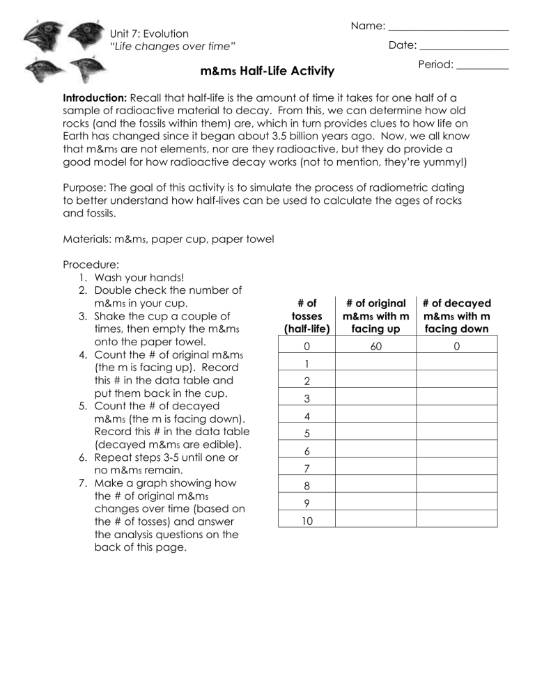 M&Ms Half-Life Activity Worksheet