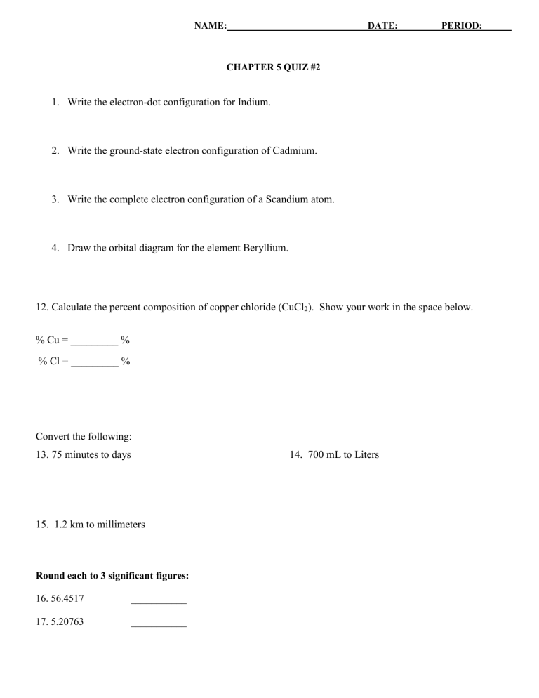 Chapter 5 Chemistry Quiz #2