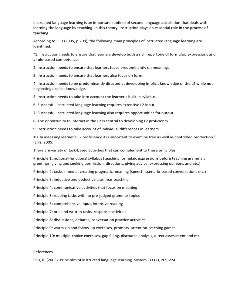 Instructed Language Learning Principles & Activities