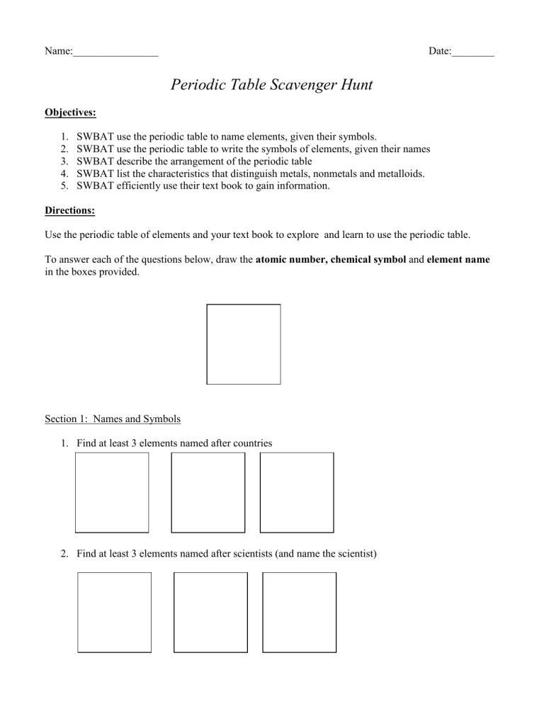 01 Matter and Change - Periodic Table Scavenger Hunt