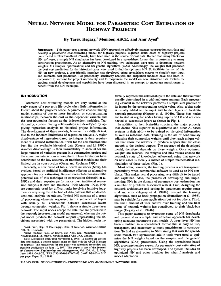Neural Network Model For Highway Cost Estimation