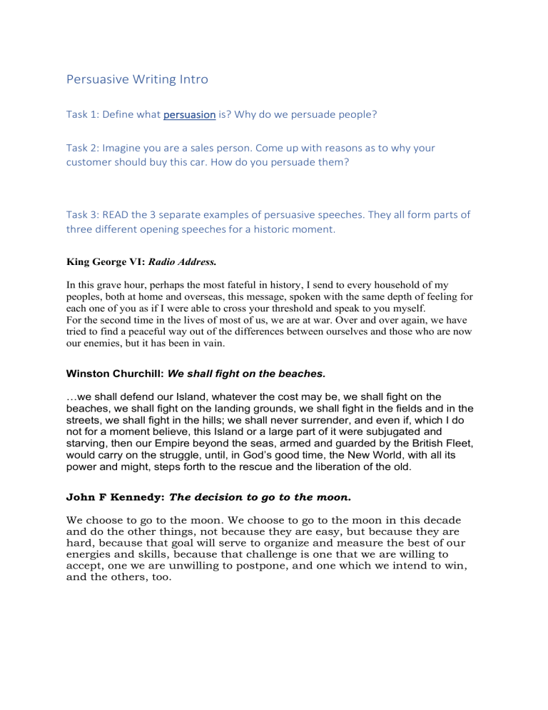Persuasive Writing Worksheet: Speech Analysis & Sales Pitches