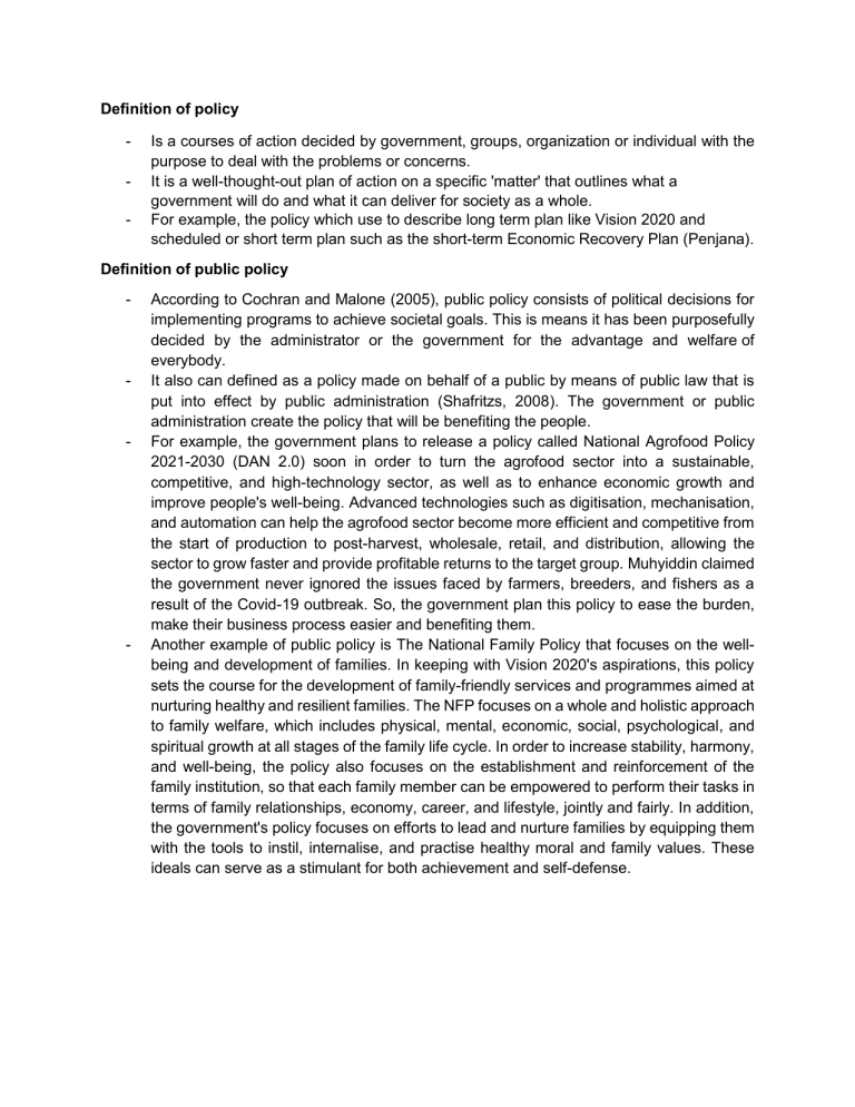 Policy and Public Policy Definitions