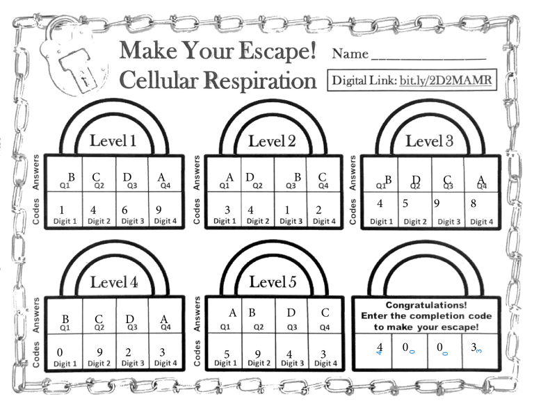 Cellular Respiration Escape Room Worksheet