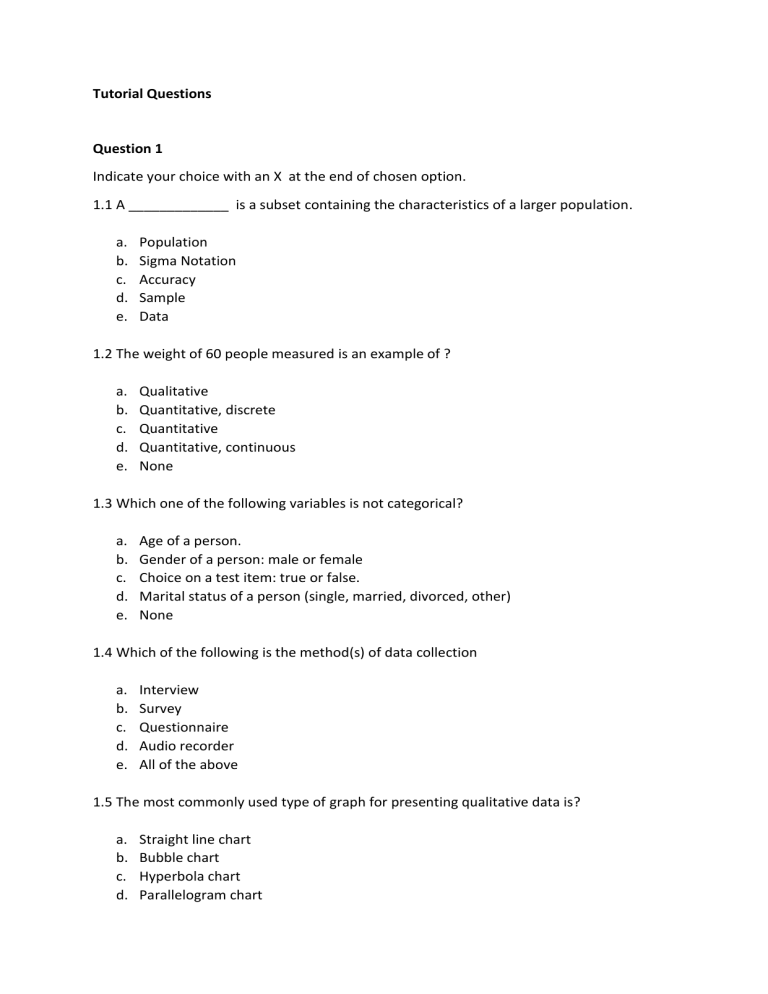 Statistics Tutorial Questions
