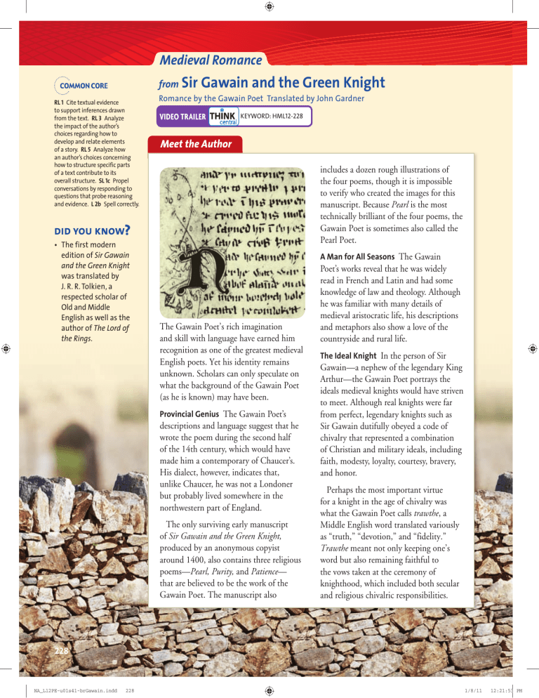 Sir Gawain & the Green Knight: Medieval Romance Excerpt