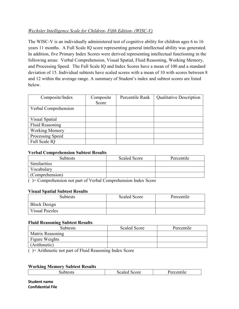 WISC-V Assessment Report