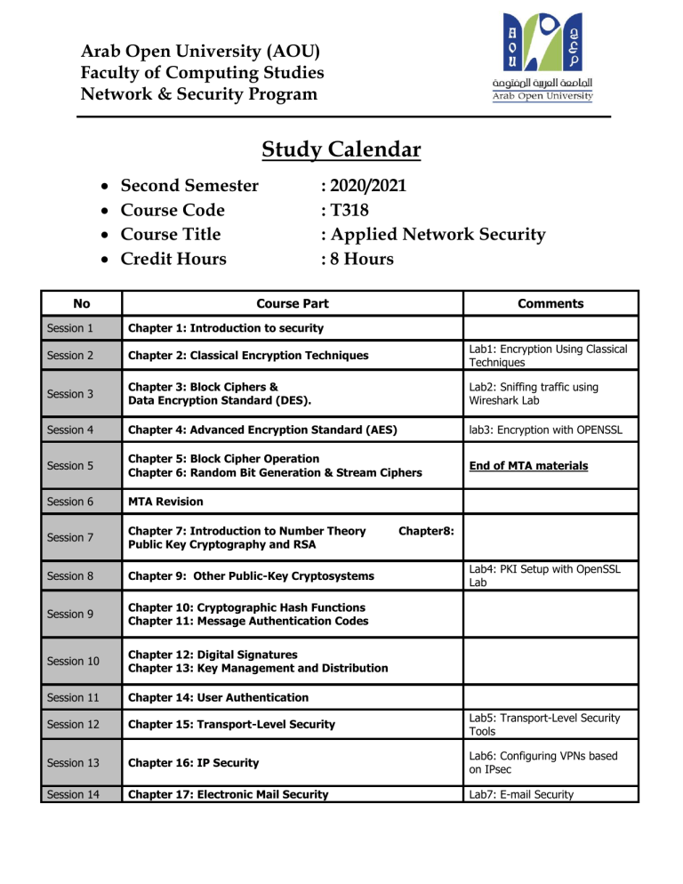 Applied Network Security Course Calendar