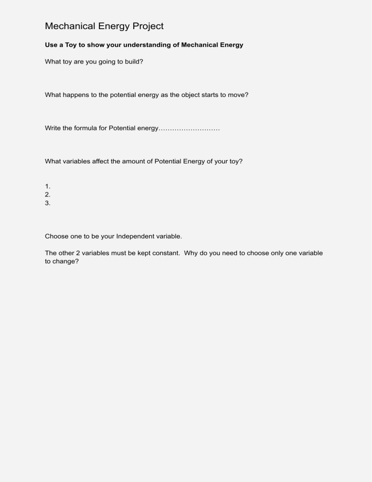 Mechanical Energy Project: Toy Design & Analysis