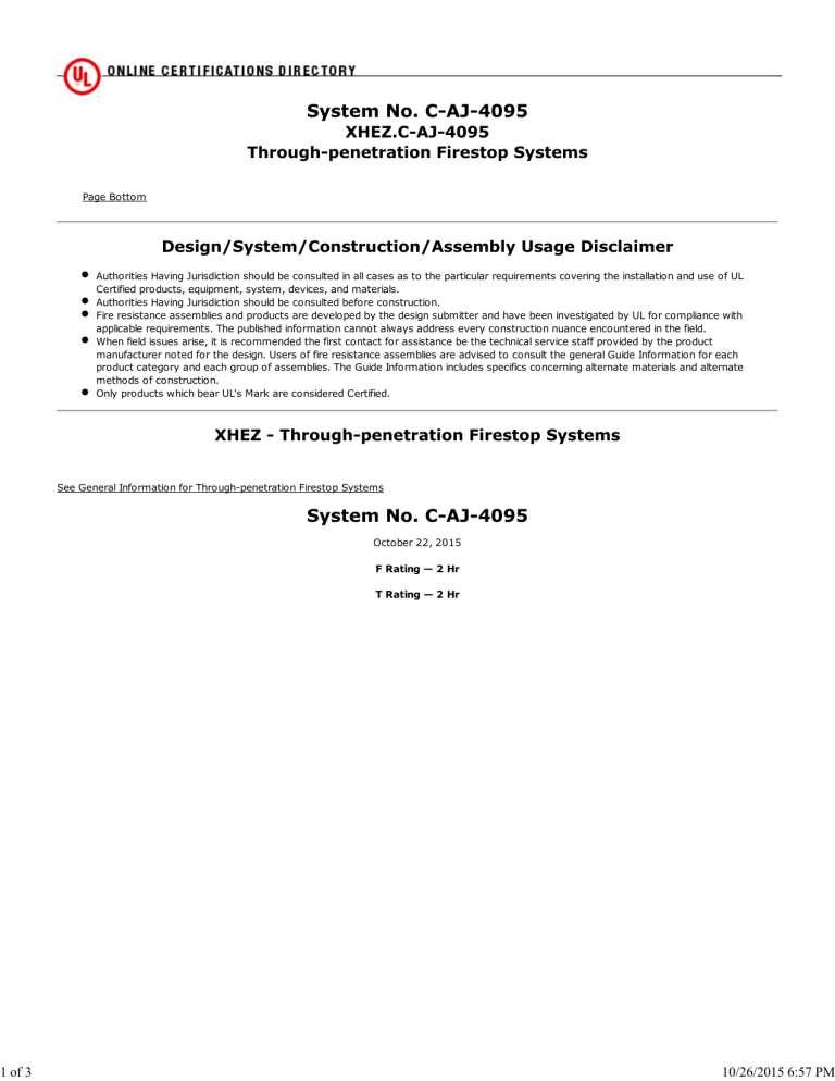 Firestop System C-AJ-4095 Specs