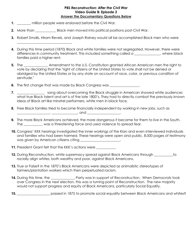 Reconstruction After Civil War Video Guide