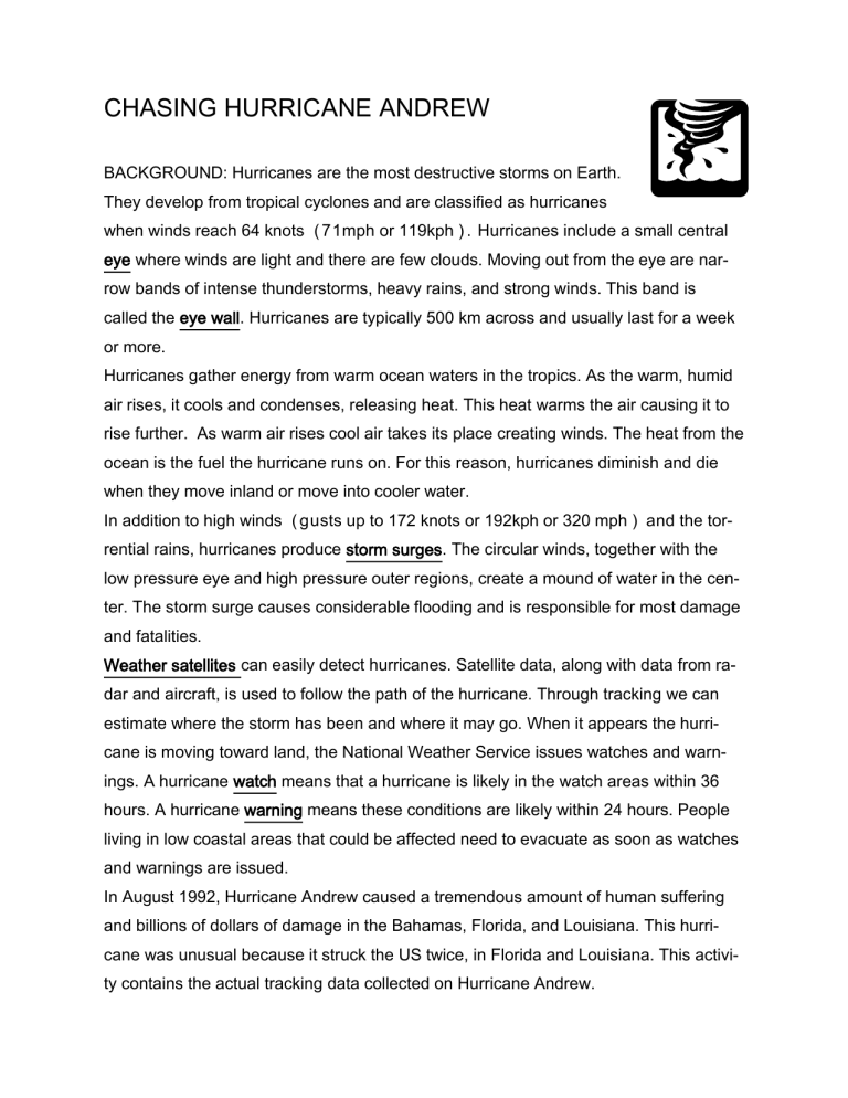 Hurricane Andrew Tracking Worksheet