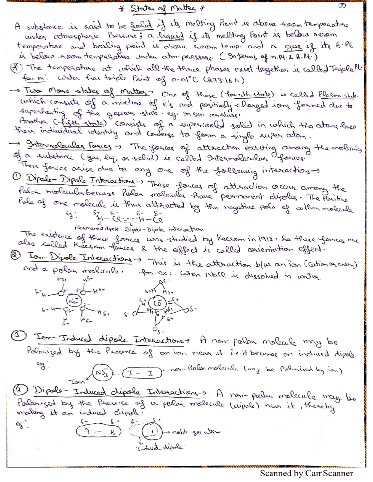 States of Matter & Intermolecular Forces Lecture Notes