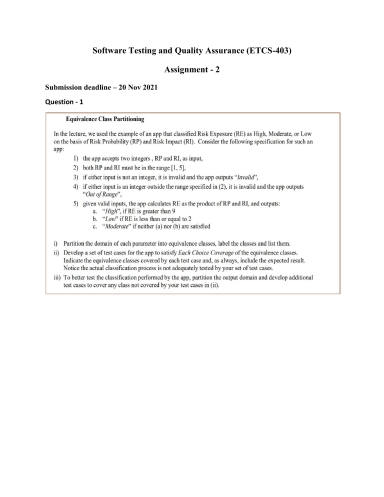 Software Testing Assignment: Equivalence, Coverage