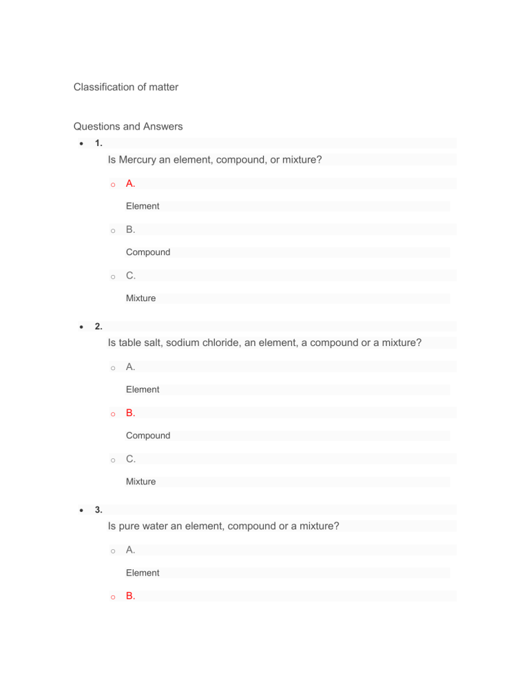 Matter Classification Worksheet: Atoms, Elements, Compounds
