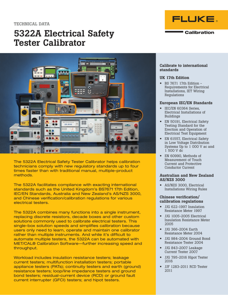 5322A Electrical Safety Tester Calibrator Data Sheet