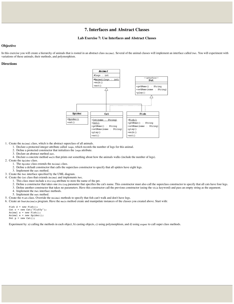 Interfaces & Abstract Classes Lab Exercise