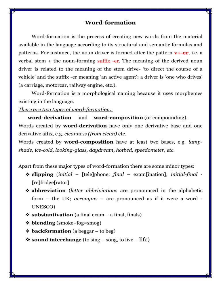 Word-Formation: Derivation, Composition, and Minor Types
