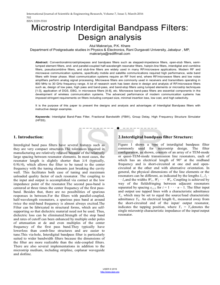 Microstrip Interdigital Bandpass Filter Design Analysis