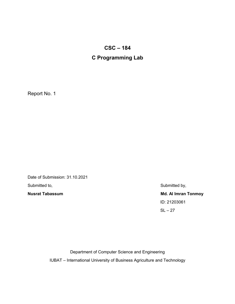 C Programming Lab Report: Basic Tasks