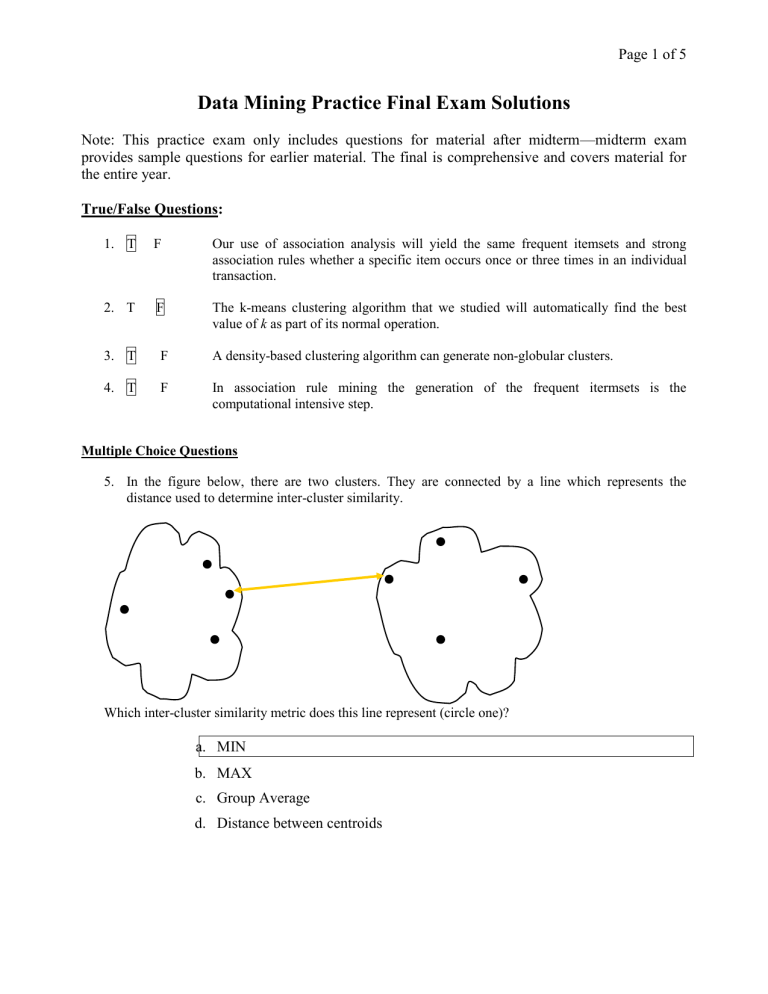 Data Mining Practice Final Exam with Solutions