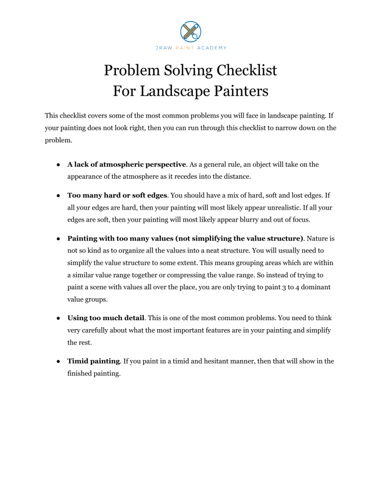 Landscape Painting Problem Solving Checklist
