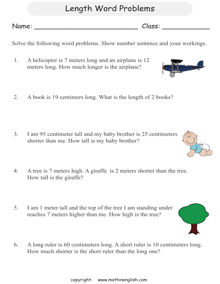 Length Word Problems Worksheet - Elementary Math