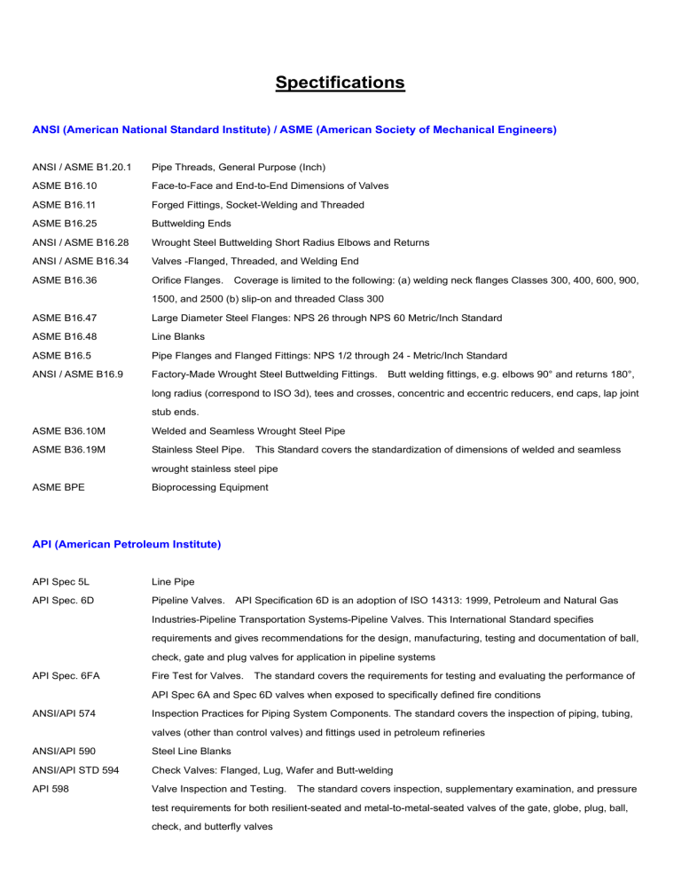 Piping Standards: ANSI, ASME, API, ASTM, BS, DIN