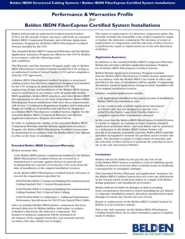 Belden FiberExpress Warranty & Performance Profile