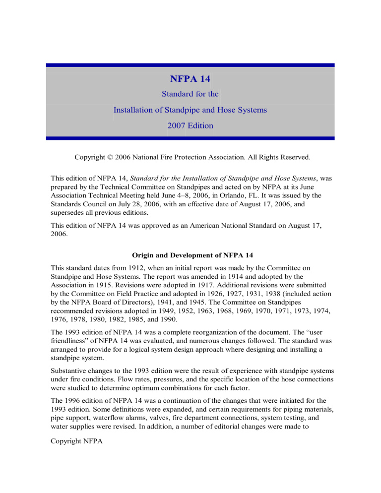 NFPA 14: Standpipe & Hose System Installation Standard