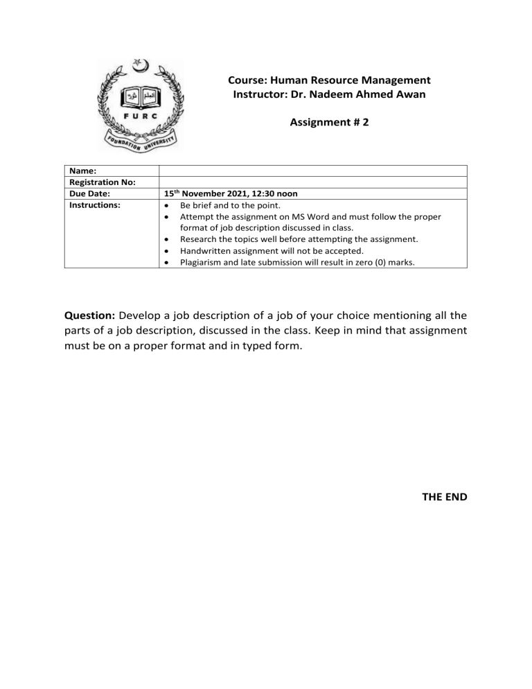 HRM Assignment: Job Description Development